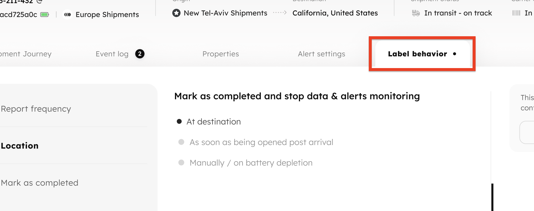 Edit Single Shipment Label Behavior